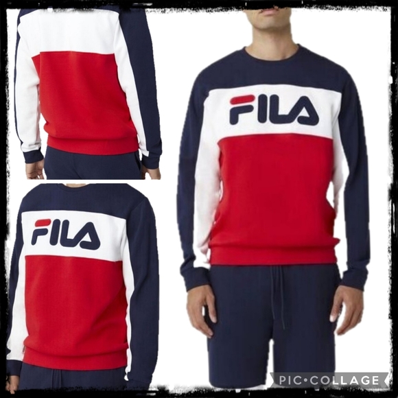 Fila | Sweaters | Rare Mens Fila Navy White Red Lensa Fleece Pullover ...